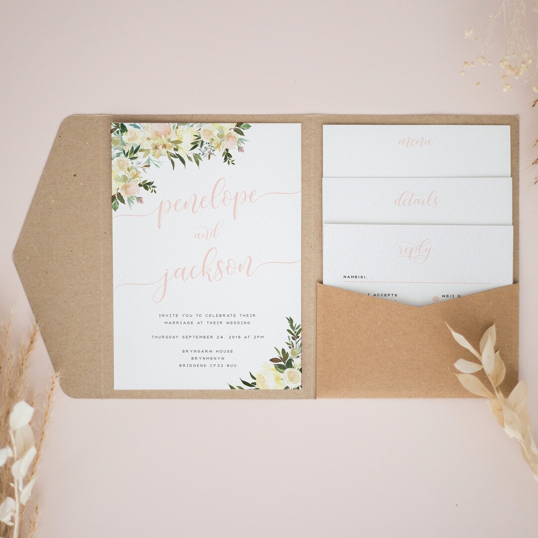 Rustic Kraft Pocketfold Wedding Invitation, Personalised Pocketfold ...