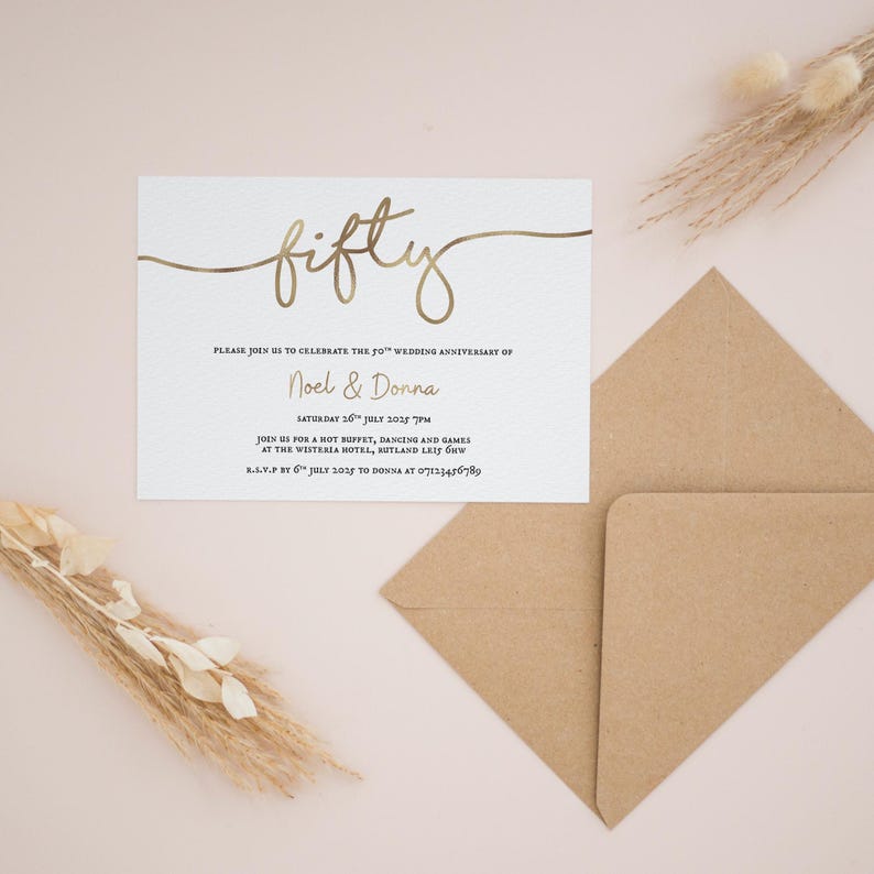 Golden Wedding Anniversary Party Invitation, 50th Wedding Anniversary ...