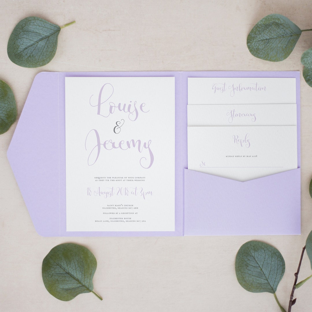 Lilac Pocketfold Wedding Invitation, Personalised Pocketfold ...