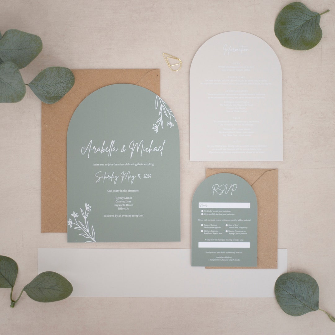 Arched Wedding Invitation Set, Personalised Wedding Invitation Bundles ...