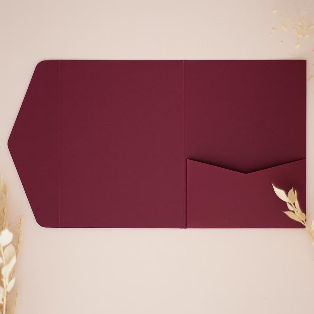 Burgundy Kraft 5x7 Pocketfold Envelopes for Wedding Invitation, Tri ...