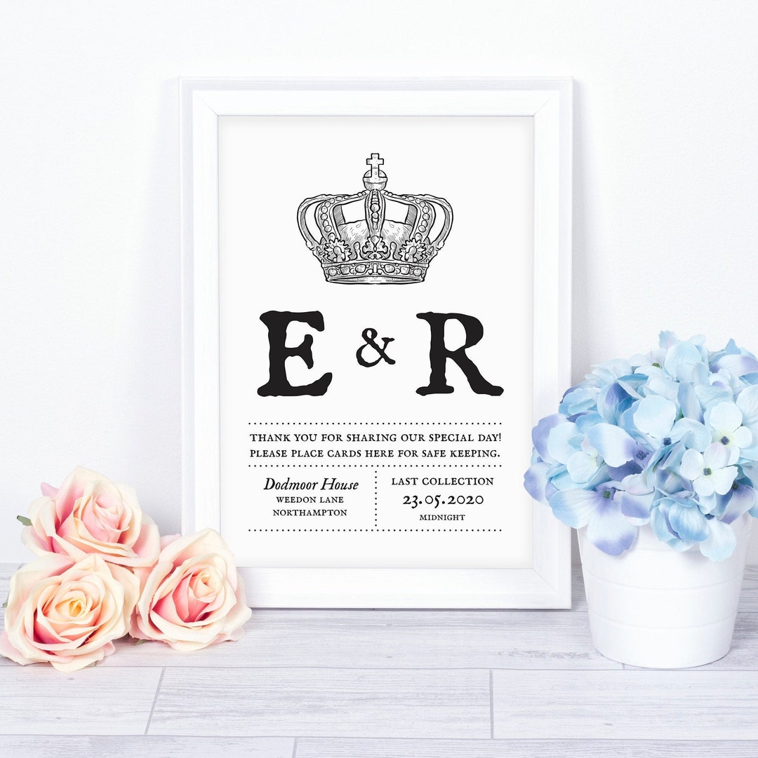 Wedding Post Box Sign, Crown Wedding Sign, Personalised Wedding Signs ...