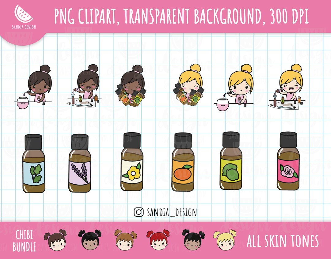 Chibi, Oil Scents, Girls Bundle Clipart, All Skin and Hair Tones. Chibi ...