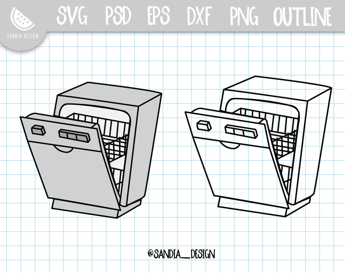 Doodle Dish Washer SVG PNG Psd Outline Personal and - Etsy