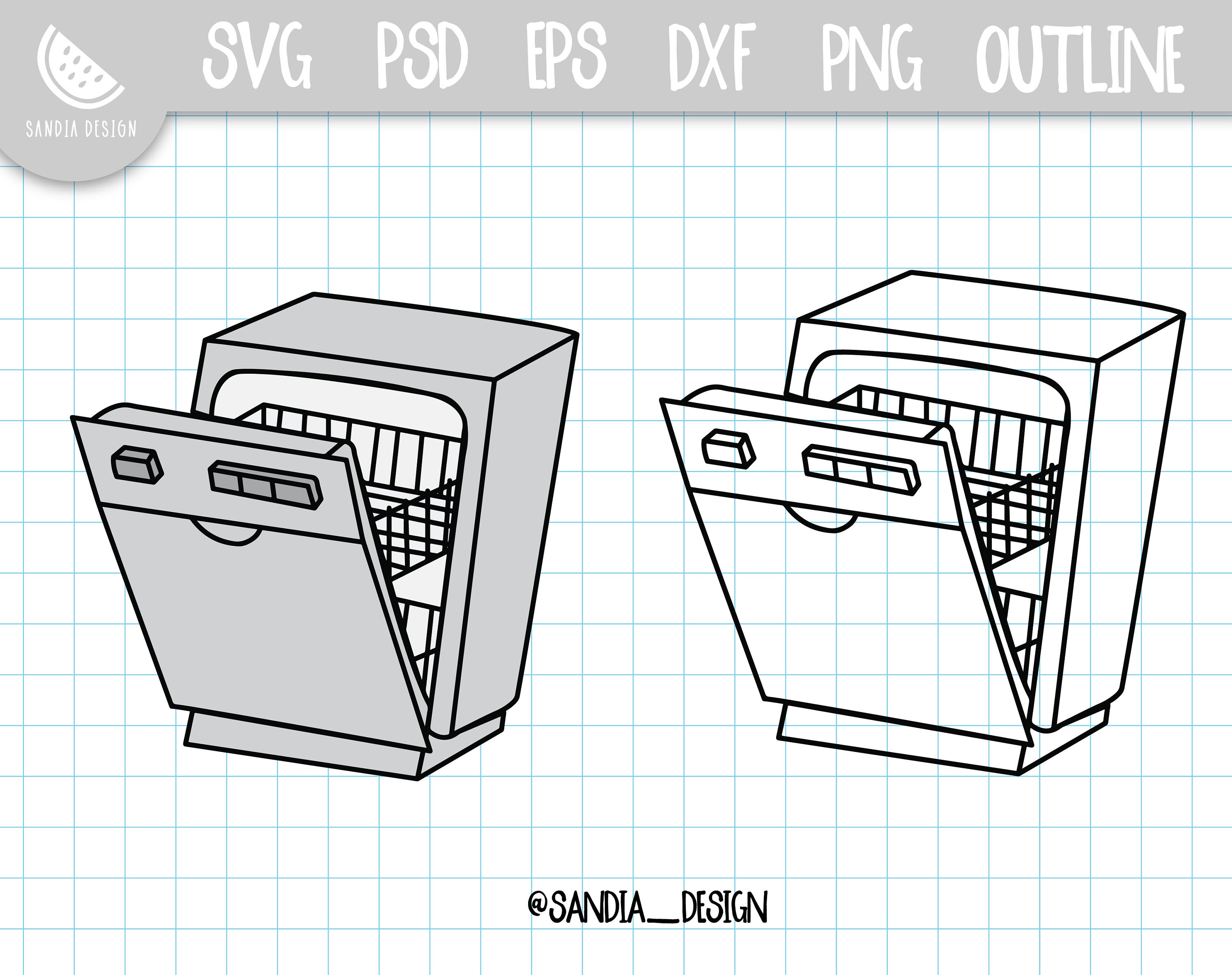 Doodle Dish Washer, SVG, PNG, Psd, Outline, Personal and Commercial Use ...