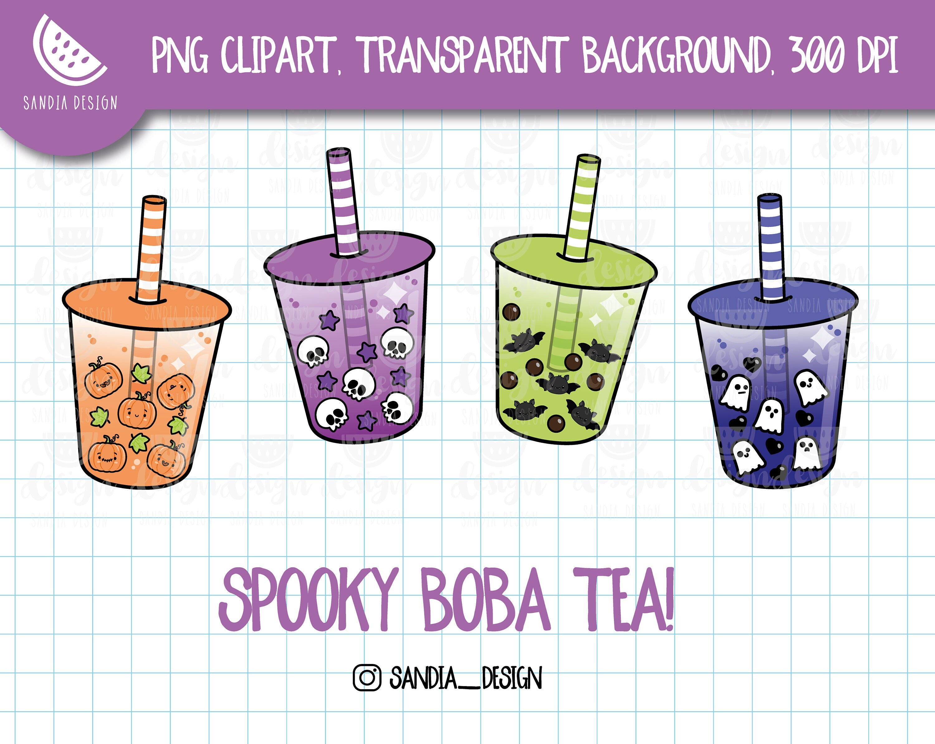 Spooky Boba Tea Clipart. Personal and Commercial Use. - Etsy