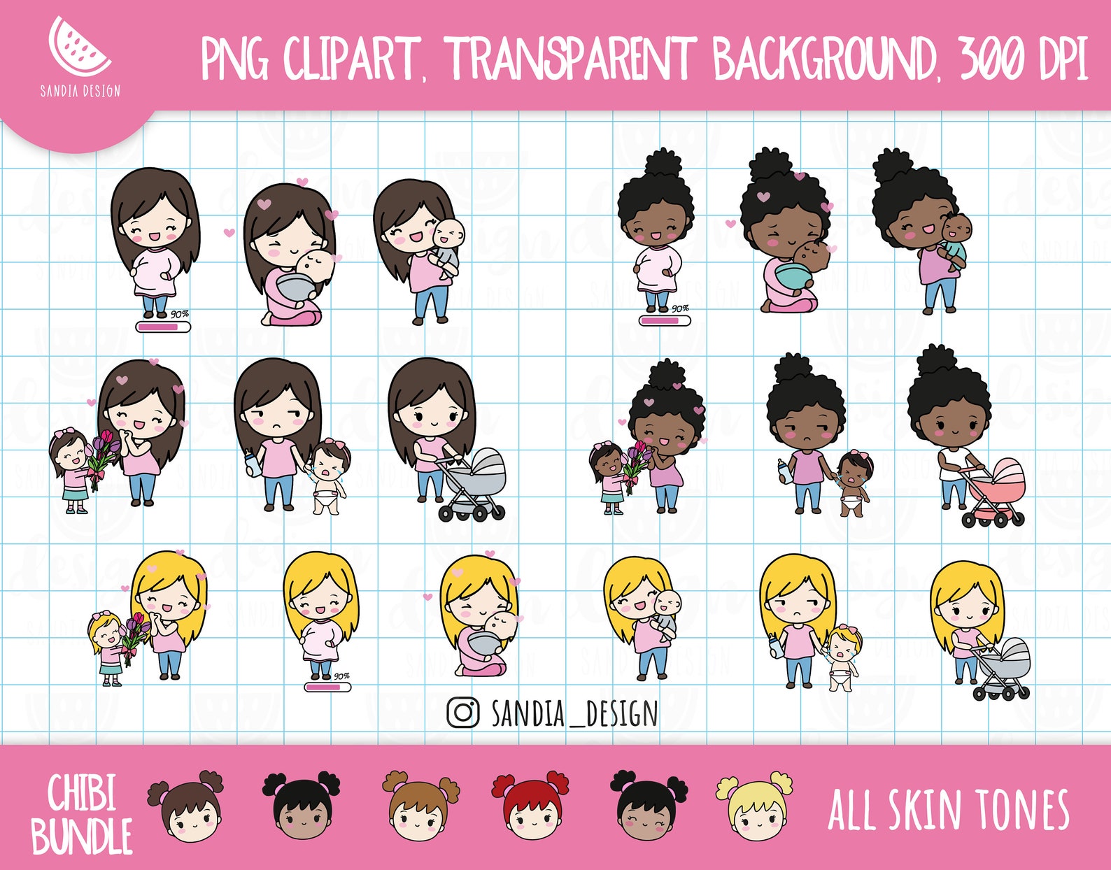 Chibi Mom Life Chibi Mom Mom With a Girl Girls Bundle - Etsy