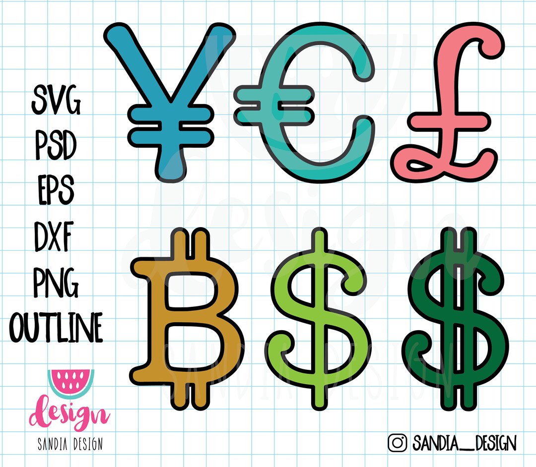 Doodle Currency, SVG, PNG, PSD, Outline, Dollar, Yen, Peso, Euro, Pound ...