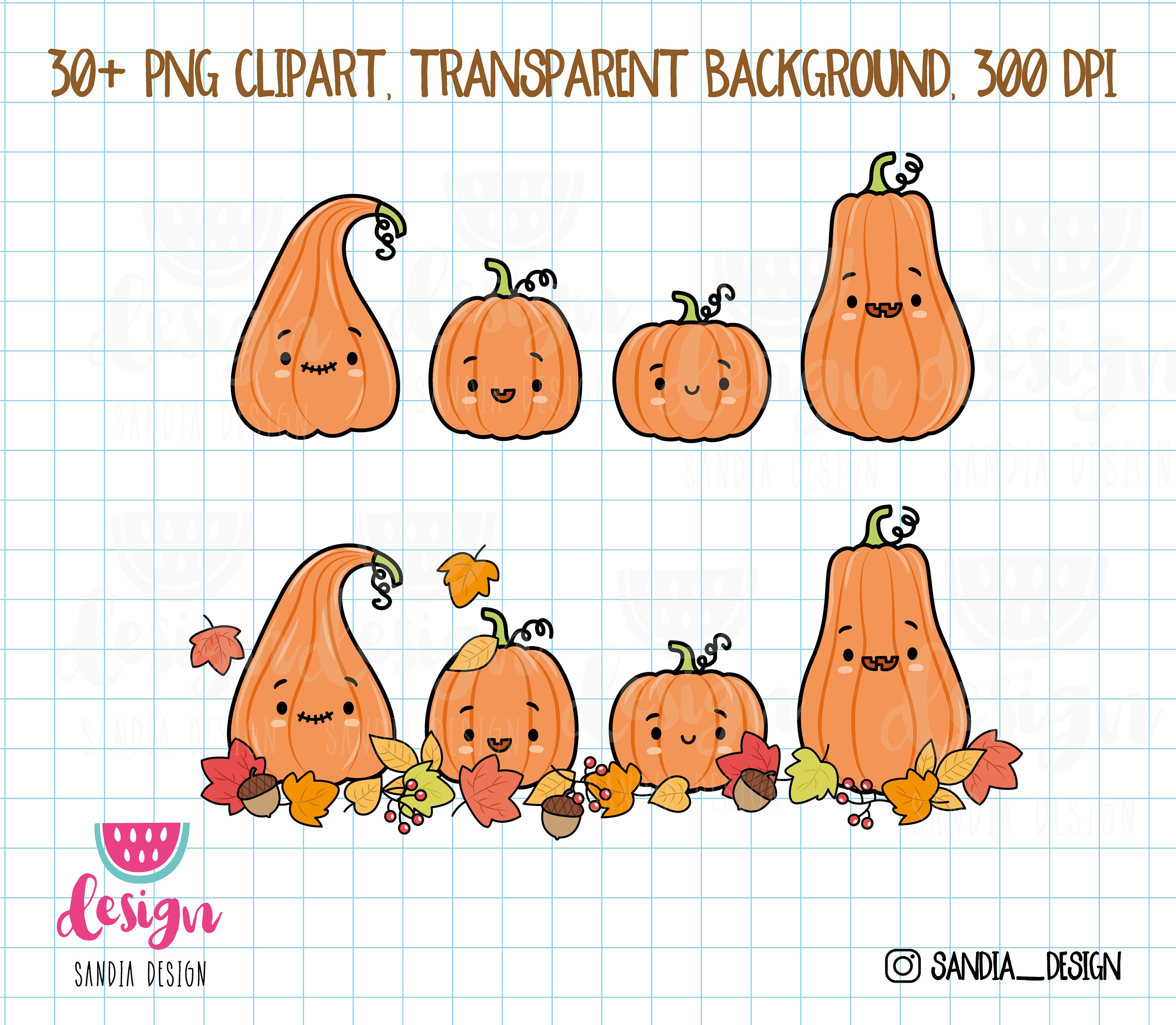 Kawaii Pumpkins and Leaves Clipart. Fall Set. Autumn Set. | Etsy