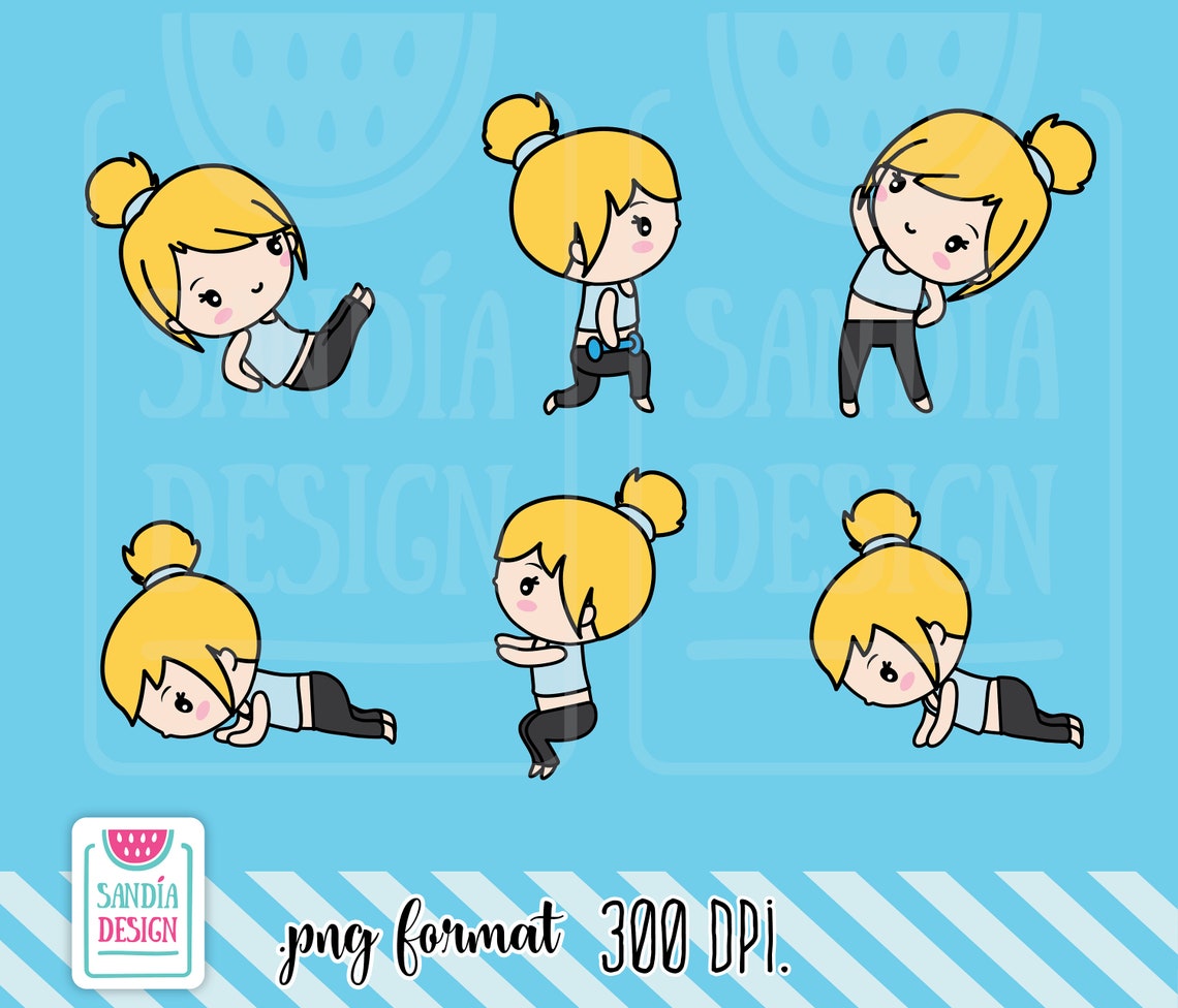 Blond Fitness Clipart Chibi Girl Personal And Comercial Use Etsy
