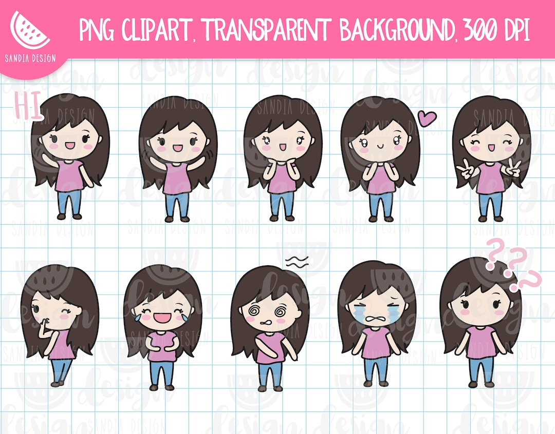 Chibi Feelings, Moods Girls Bundle Clipart, Dark Haired Chibi Girl. - Etsy