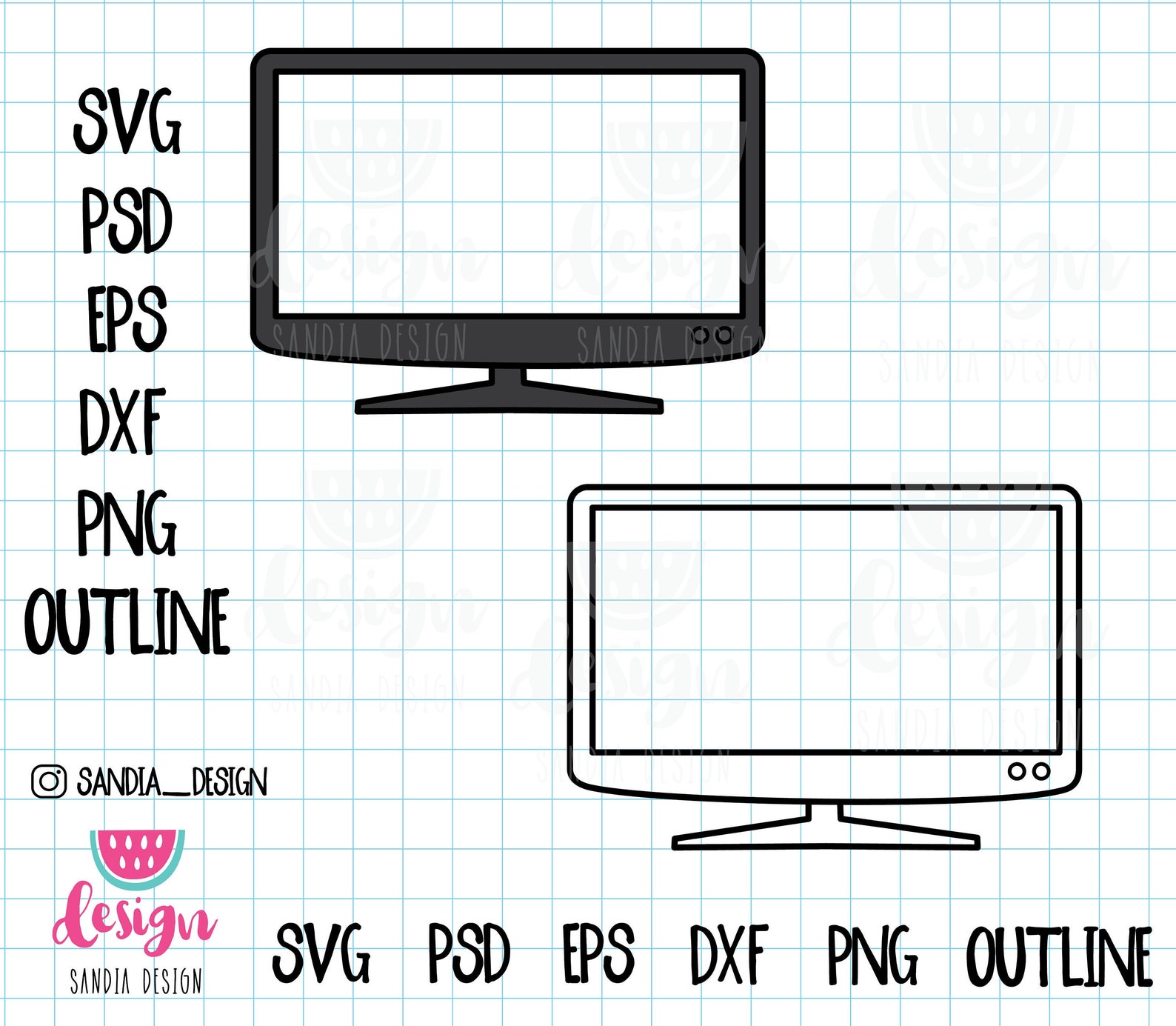 Doodle Television, TV Clipart, SVG, PNG, Psd, Outline, Personal and ...