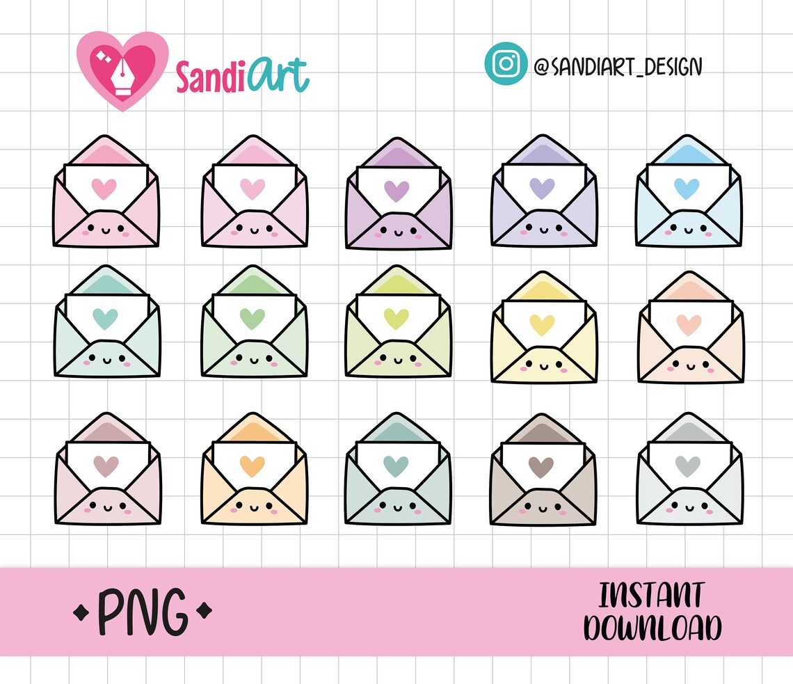 Cute Kawaii Happy Mail, Editable Files, SVG, EPS, PNG, Dxf, Outline ...