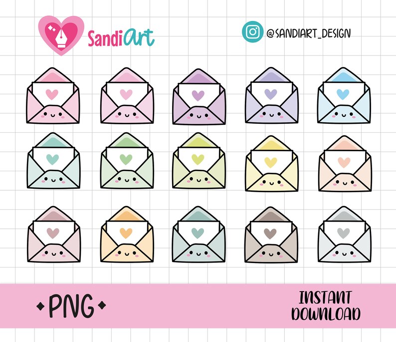 Cute Kawaii Happy Mail, Editable Files, SVG, EPS, PNG, Dxf, Outline ...