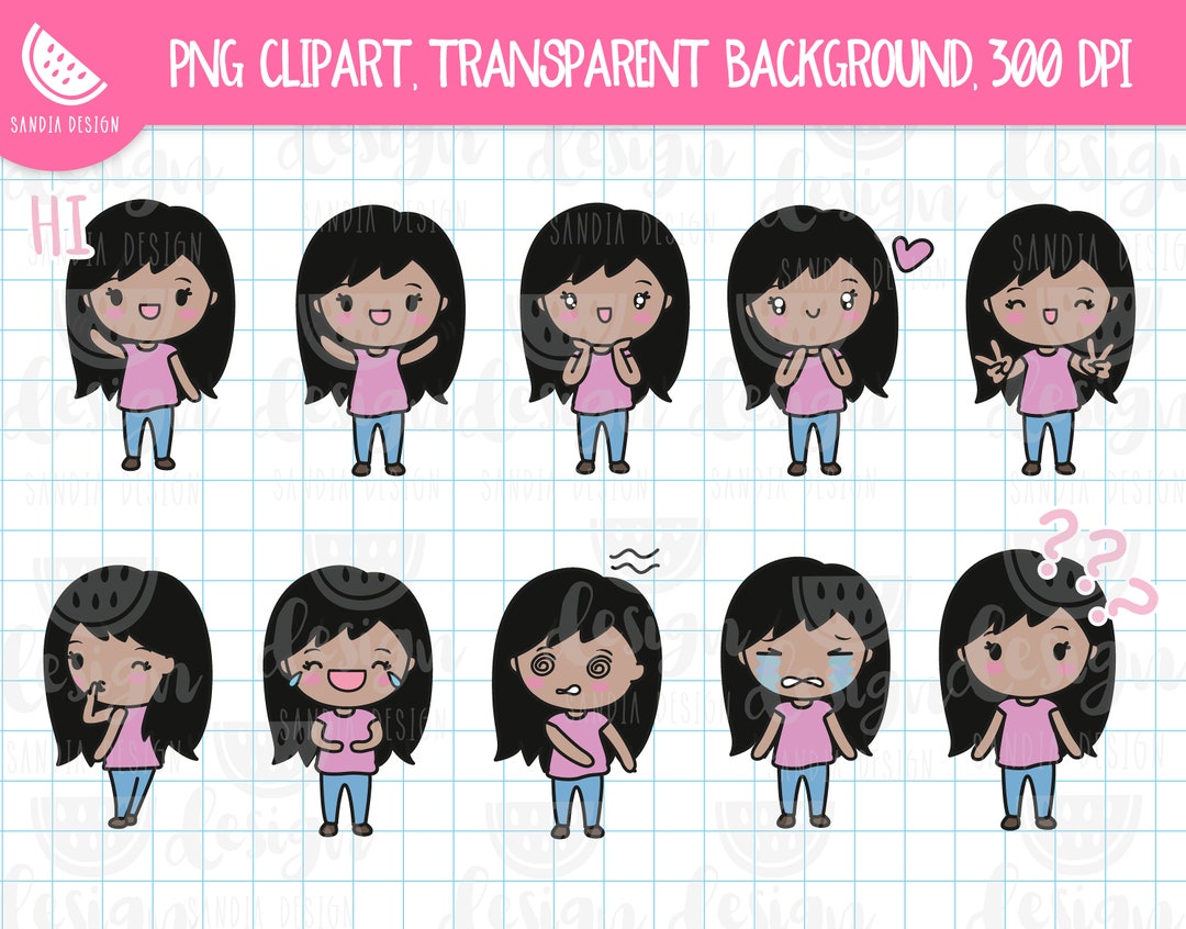 Chibi Feelings, Moods Girls Bundle Clipart, Brunette Chibi Girl. - Etsy