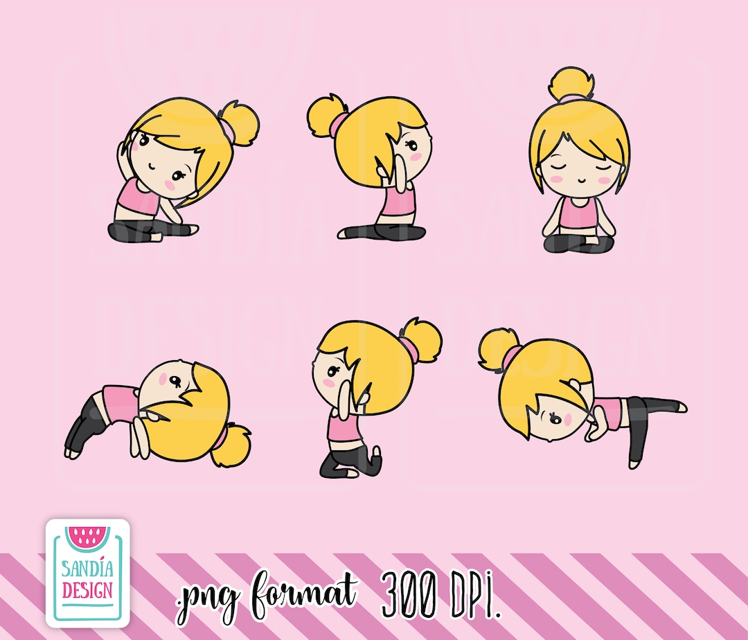 Blond Yoga, Clipart, Chibi Girl, Personal and Commercial Use - Etsy