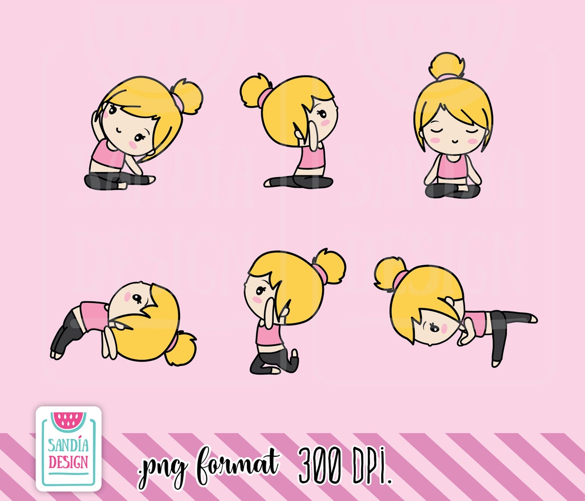 Blond Yoga Clipart Chibi Girl Personal And Comercial Use Etsy