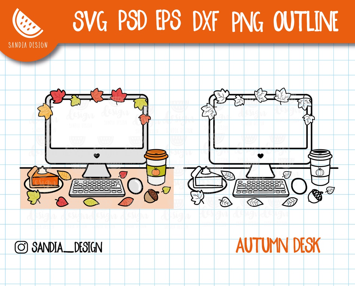 Doodle Autumn Desk Fall Desk SVG PNG PSD Outline Work | Etsy