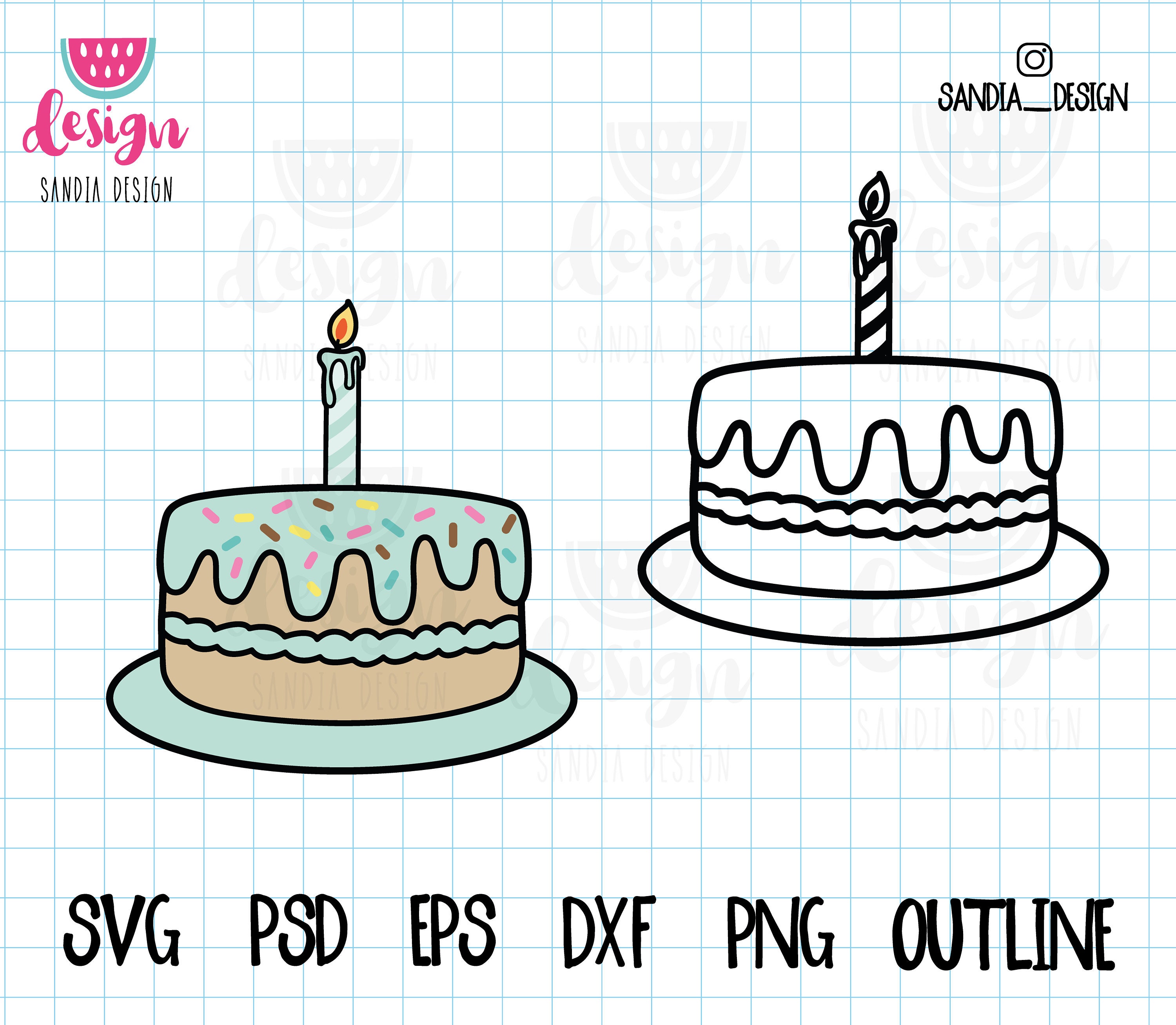 Doodle Birthday Cake SVG PNG Psd outline personal and | Etsy