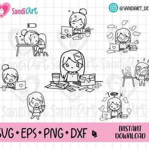 Work Lady, Overworked Chibi Clip Art, Chibi Girl, SVG, PNG, Dxf, EPS ...