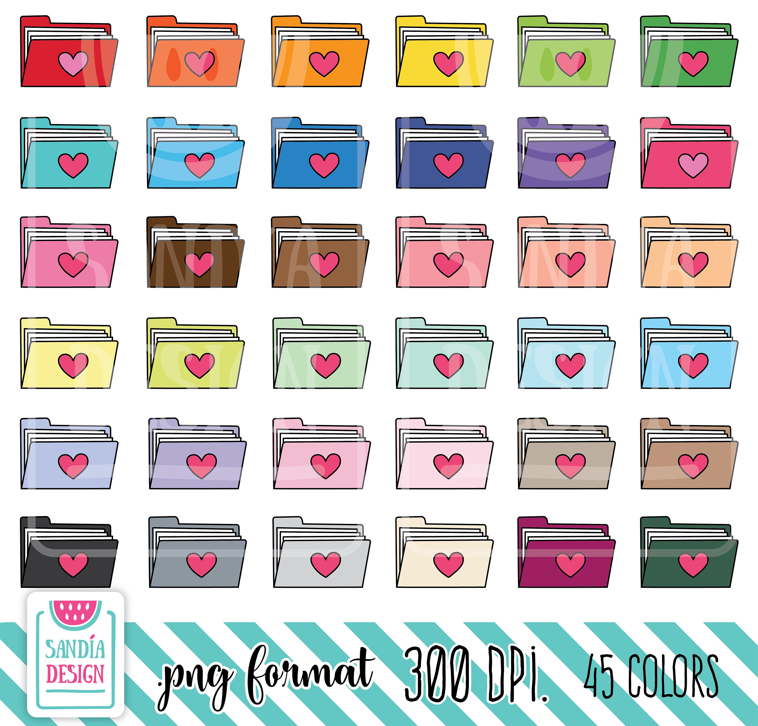 45 Doodle File Folder with heart Clipart. Personal and | Etsy