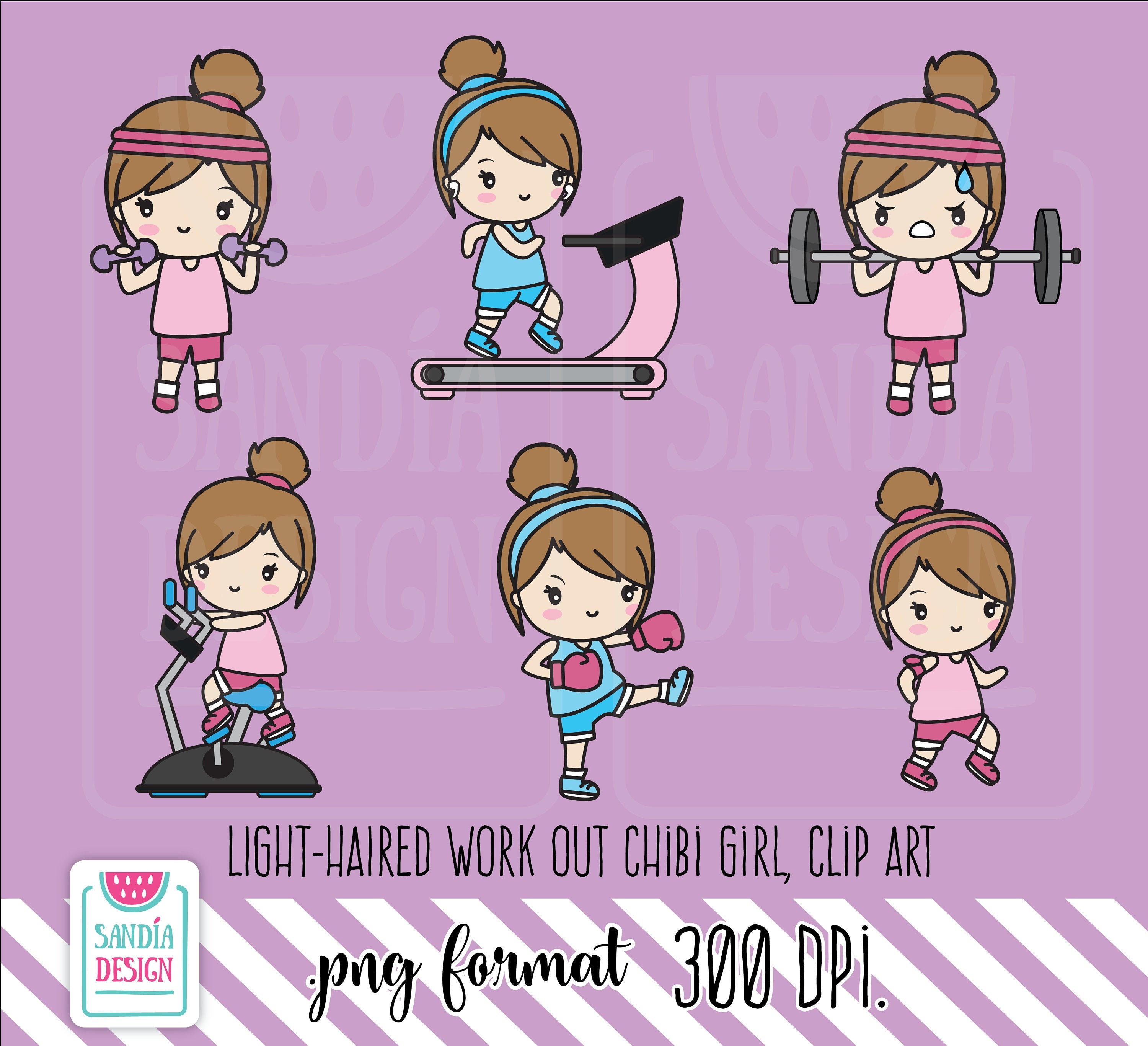 Light-Haired Workout Clipart Chibi Girl Personal and | Etsy