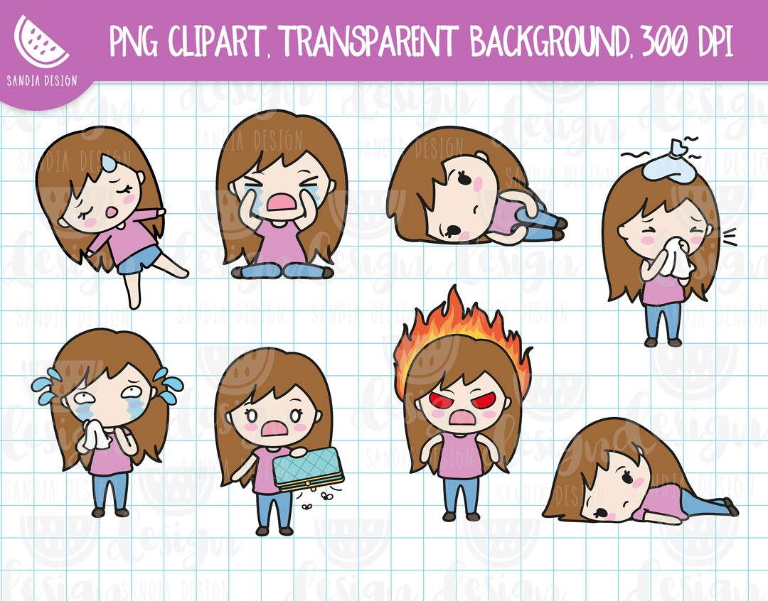 Chibi Feelings, Moods Girls Bundle Clipart, Light-hair, Chibi Girl. - Etsy