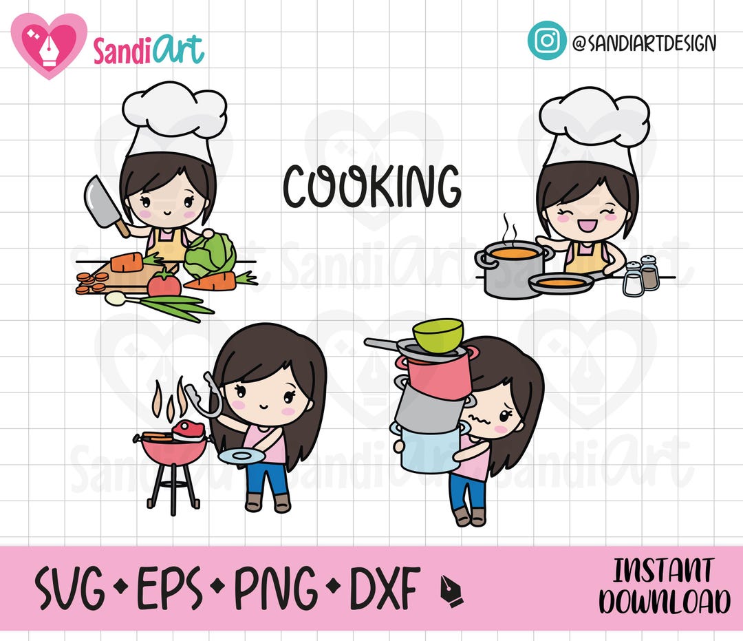 Chibi Cooking, SVG, PNG, EPS, Outline, Commercial Use - Etsy