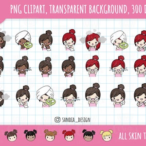 Chibi, Self Care, Girls Bundle Clipart, All Skin and Hair Tones. Chibi ...
