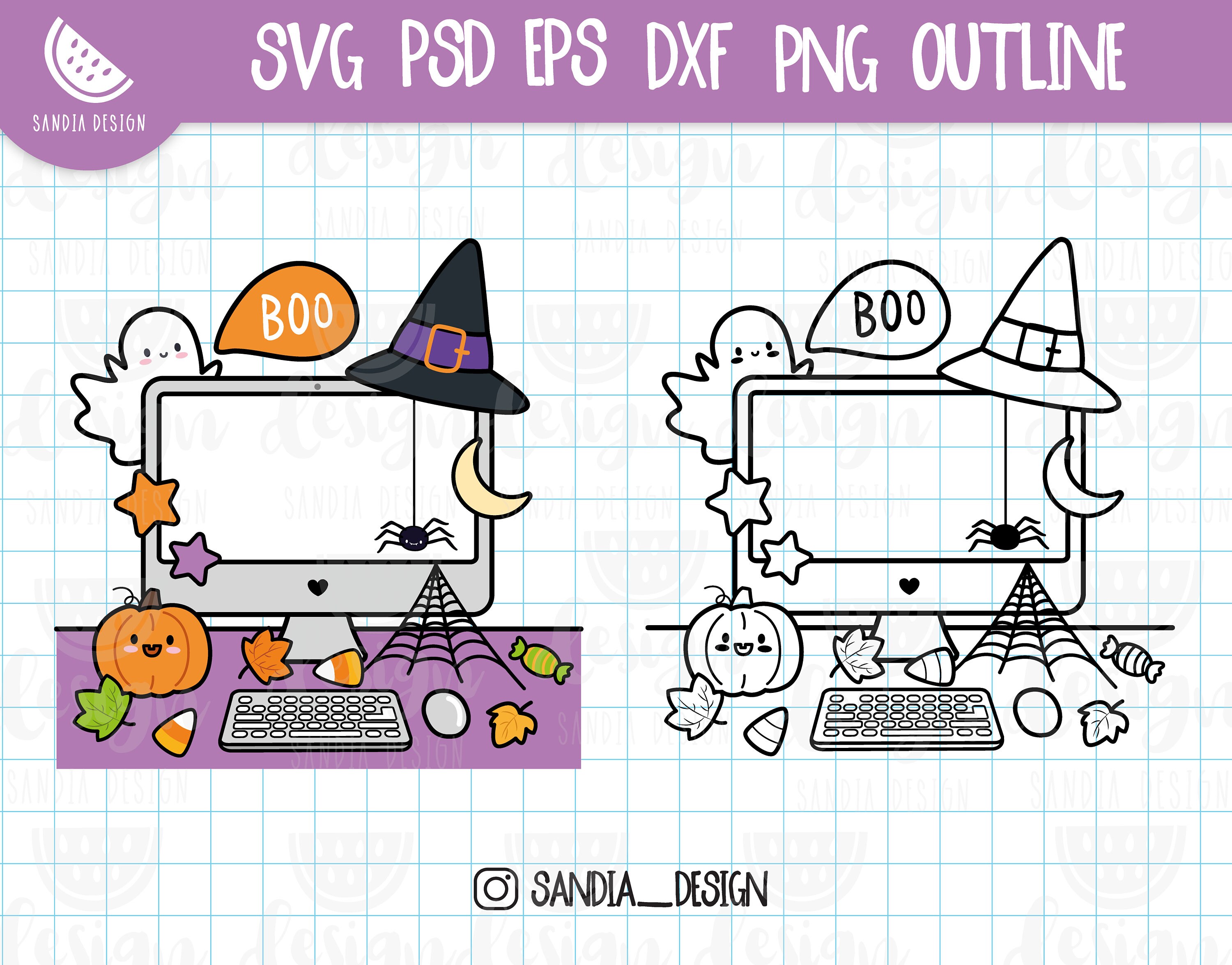Doodle Halloween Desk, SVG, PNG, PSD, Outline, Work, Personal and ...