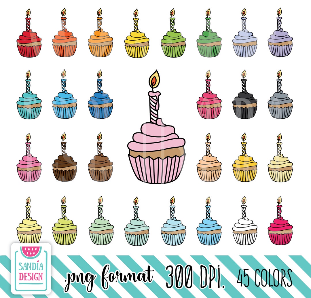 45 Doodle Birthday Cupcake Clipart. Candle Clip Art. Personal and ...