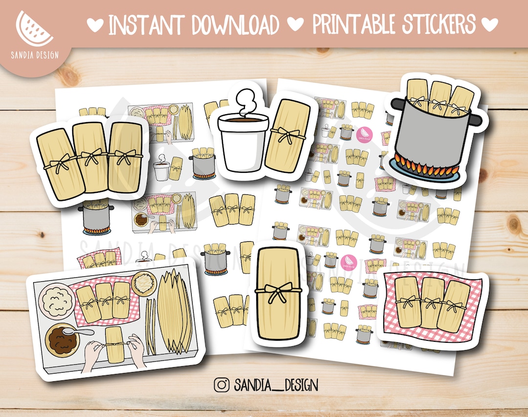 Tamales, Tamales Stickers, Printable Stickers Sheet, Printable Planner ...