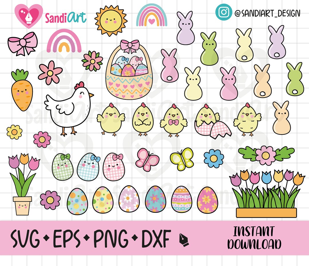 Easter Kawaii, Editable Files, SVG, EPS, PNG, Dxf, Commercial Use - Etsy