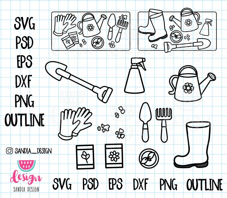 Doodle Gardening Clipart, Garden Tools, Gardening SVG, Gardening Gift ...