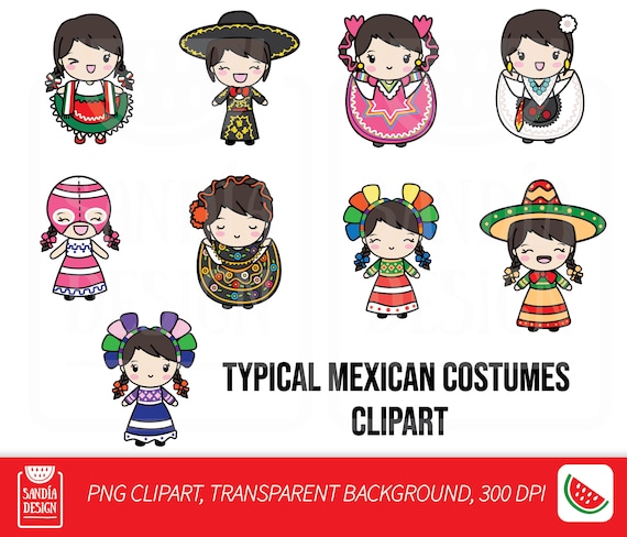 DARK-HAIRED Chibi girl Typical Mexican Costumes Doodle | Etsy