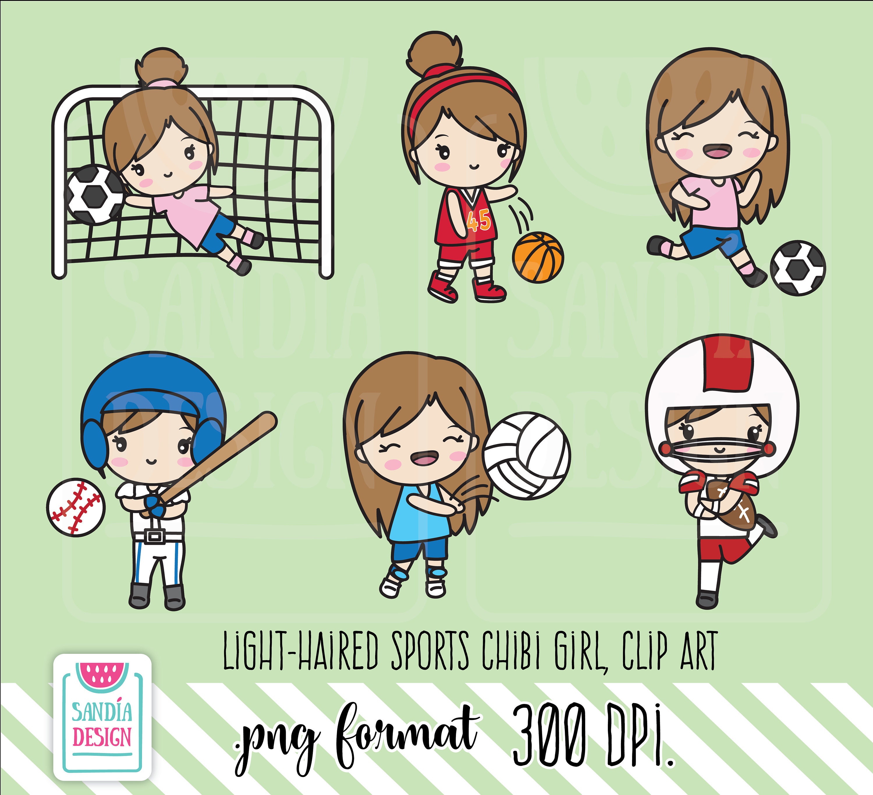 Light-haired Sports, Clipart, Chibi Girl, Personal and Commercial Use ...