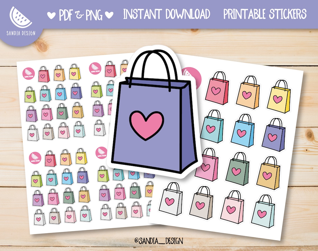 Printable Stickers Sheet, Printable Shopping Bag Stickers, Doodle ...