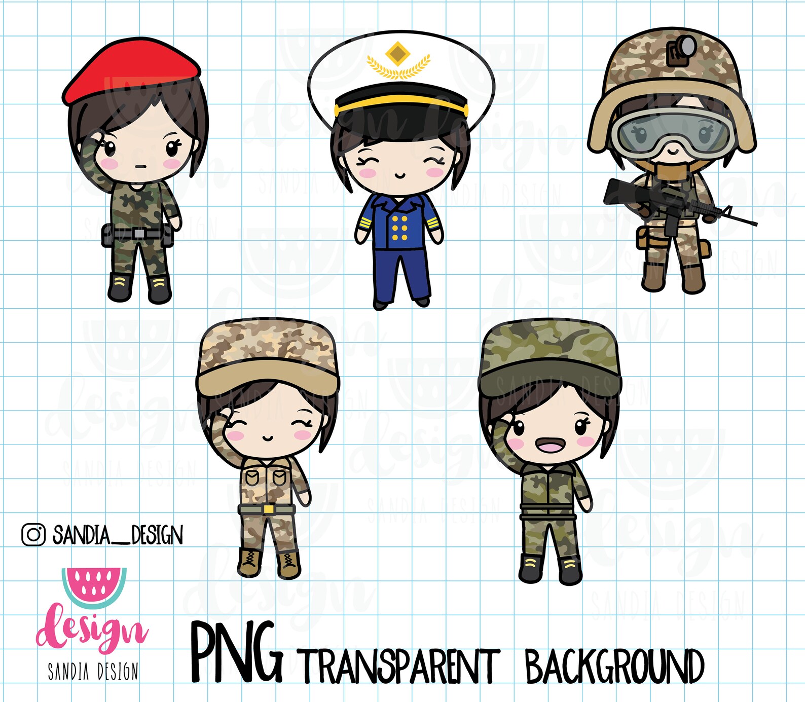 Chibi, Chibi Military Girl, Dark Haired Chibi Girl, Girl Sticker, Chibi ...
