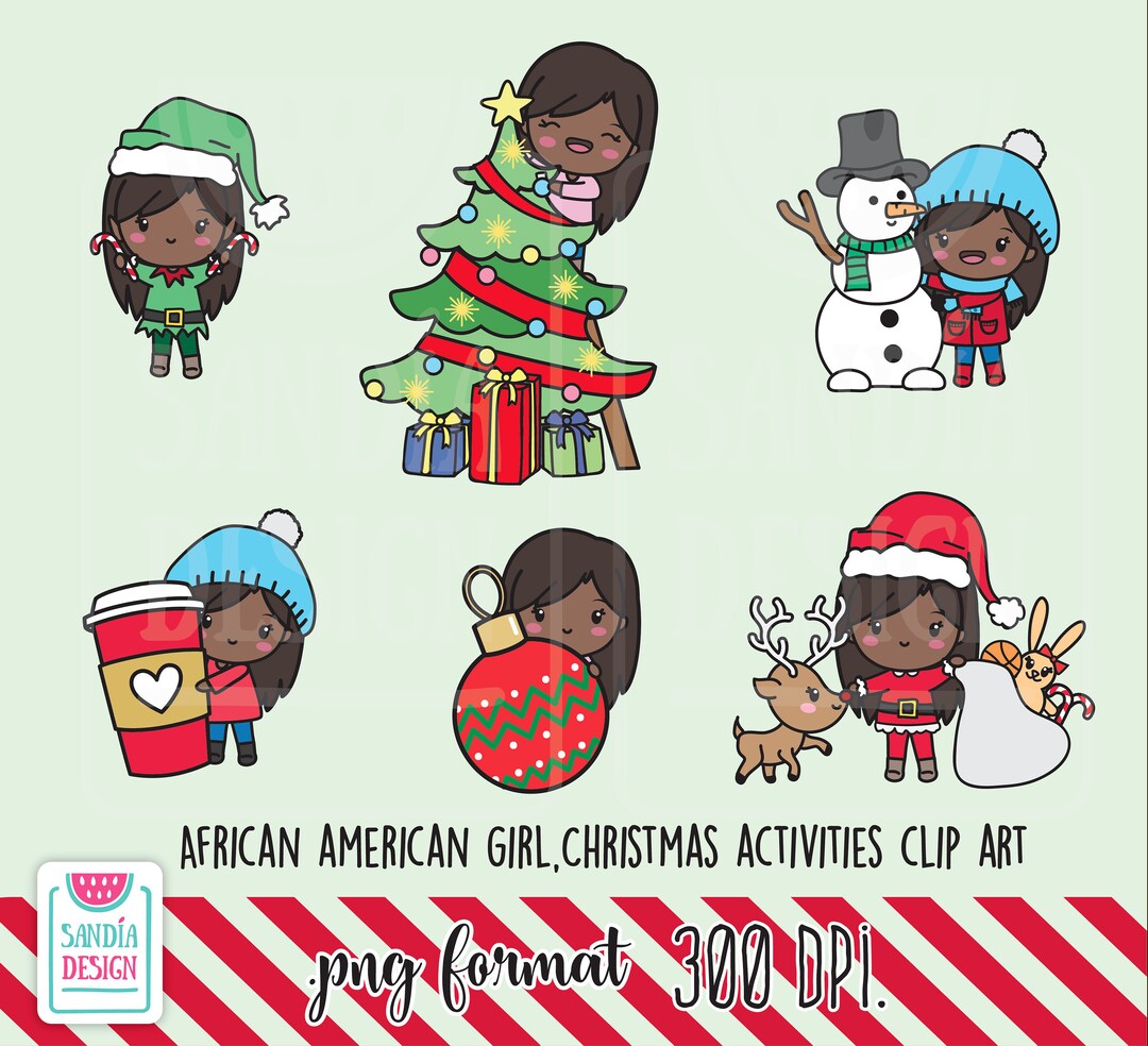 African American Christmas Girls, Clipart, Chibi Girl, Personal and ...