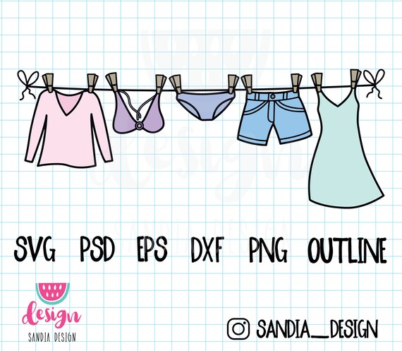 Doodle Clothesline Clothes Line SVG PNG PSD Outline - Etsy UK