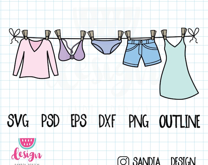 Doodle Clothesline, Clothes Line, SVG, PNG, PSD, Outline, Personal and ...