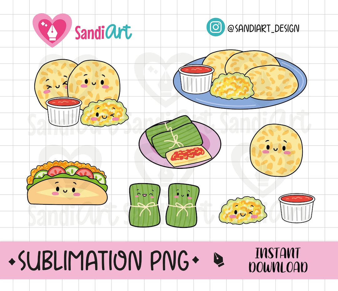 Kawaii Salvadoran Food Clipart, Sublimation PNG Clipart - Etsy