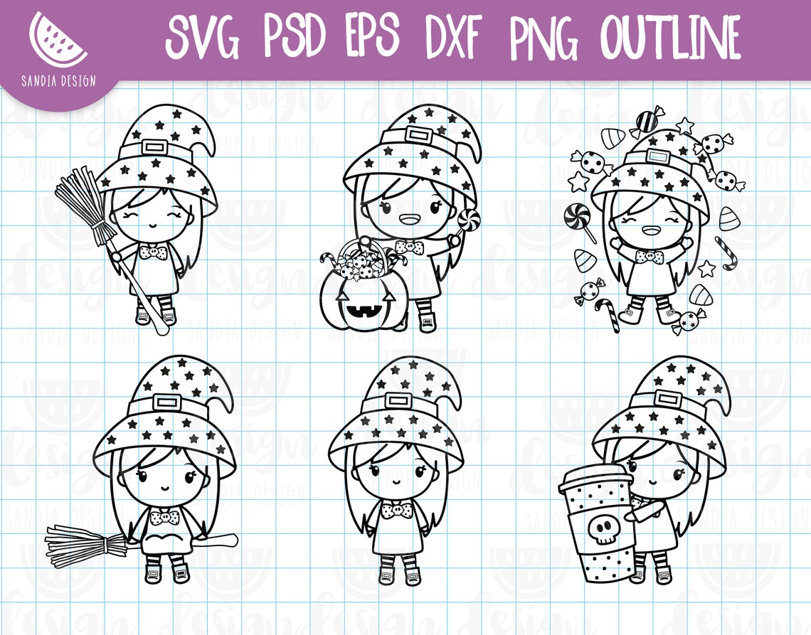 Little Witches Clip Art Editable Chibi Girl SVG Png PSD - Etsy