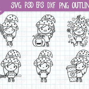 Little Witches Clip Art, Editable Chibi Girl, SVG, Png, PSD, Dxf, EPS ...