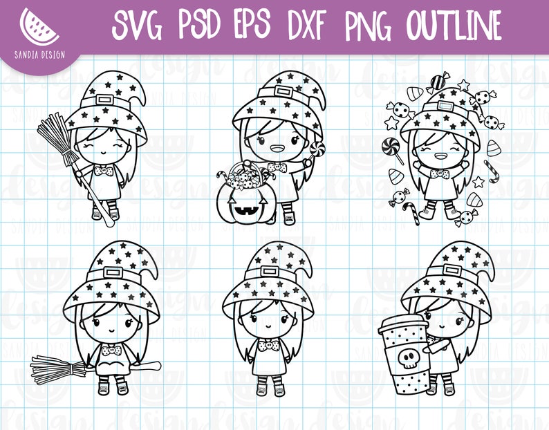 Little Witches Clip Art Editable Chibi Girl SVG Png PSD - Etsy