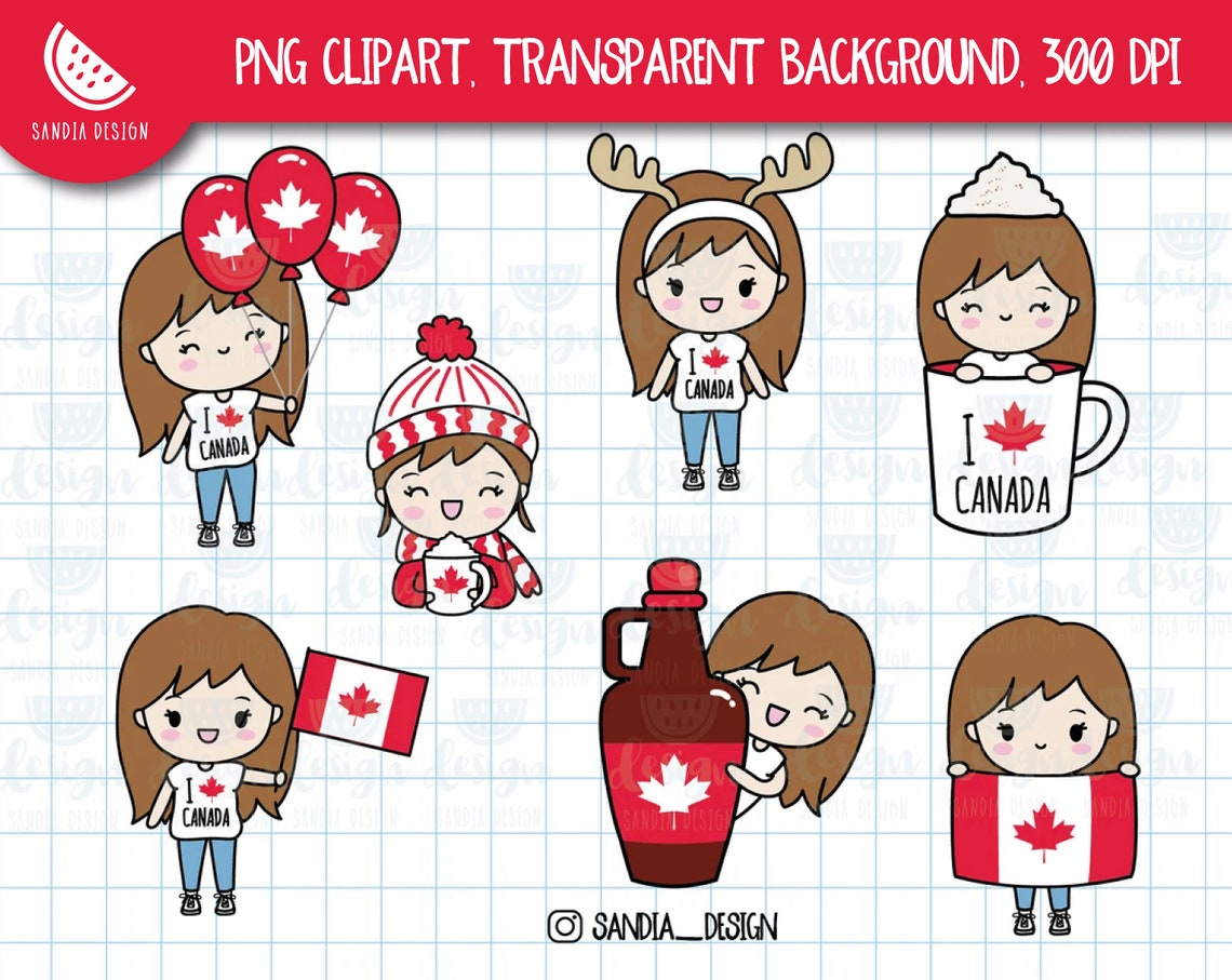 CANADA DAY Chibi Girl Clipart, Light-haired, Chibi Girl, Personal and ...