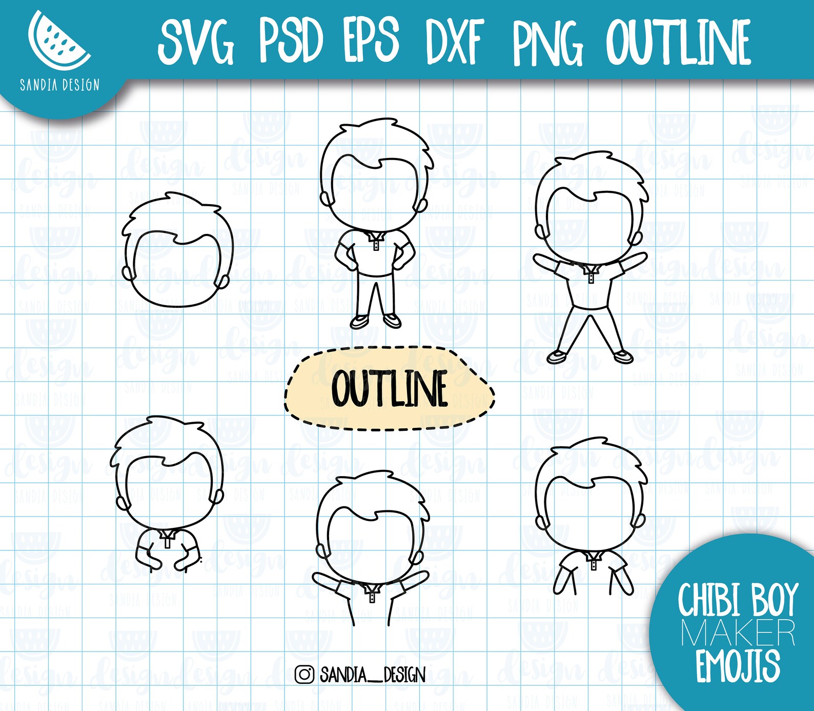 Chibi Boy Maker Emoji, SVG, Eps, PSD, PNG, Outline Clipart, Chibi Boy ...