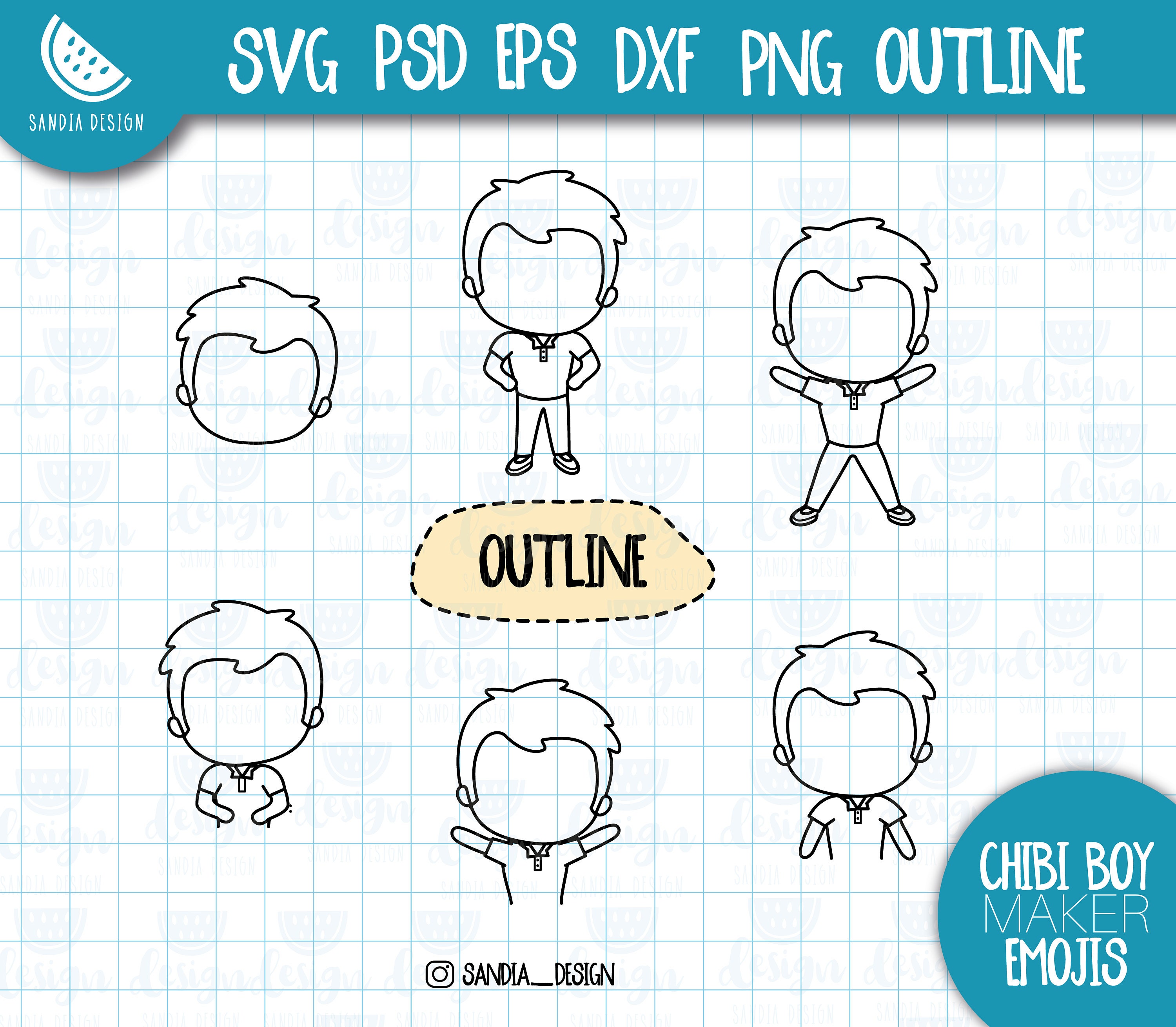Chibi Boy Maker Emoji SVG Eps PSD PNG Outline Clipart - Etsy