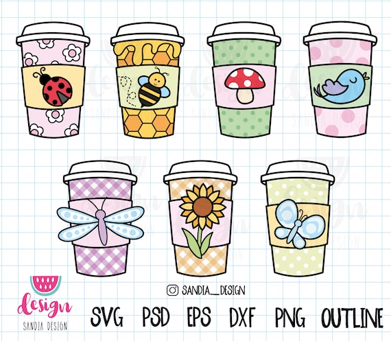 Spring Coffee Cup Clipart SVG PNG PSD Outline Personal - Etsy