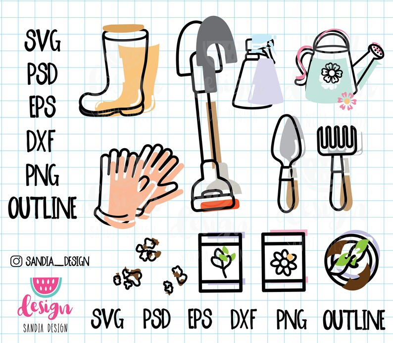 Doodle Gardening Clipart, Garden Tools, Gardening SVG, Gardening Gift ...